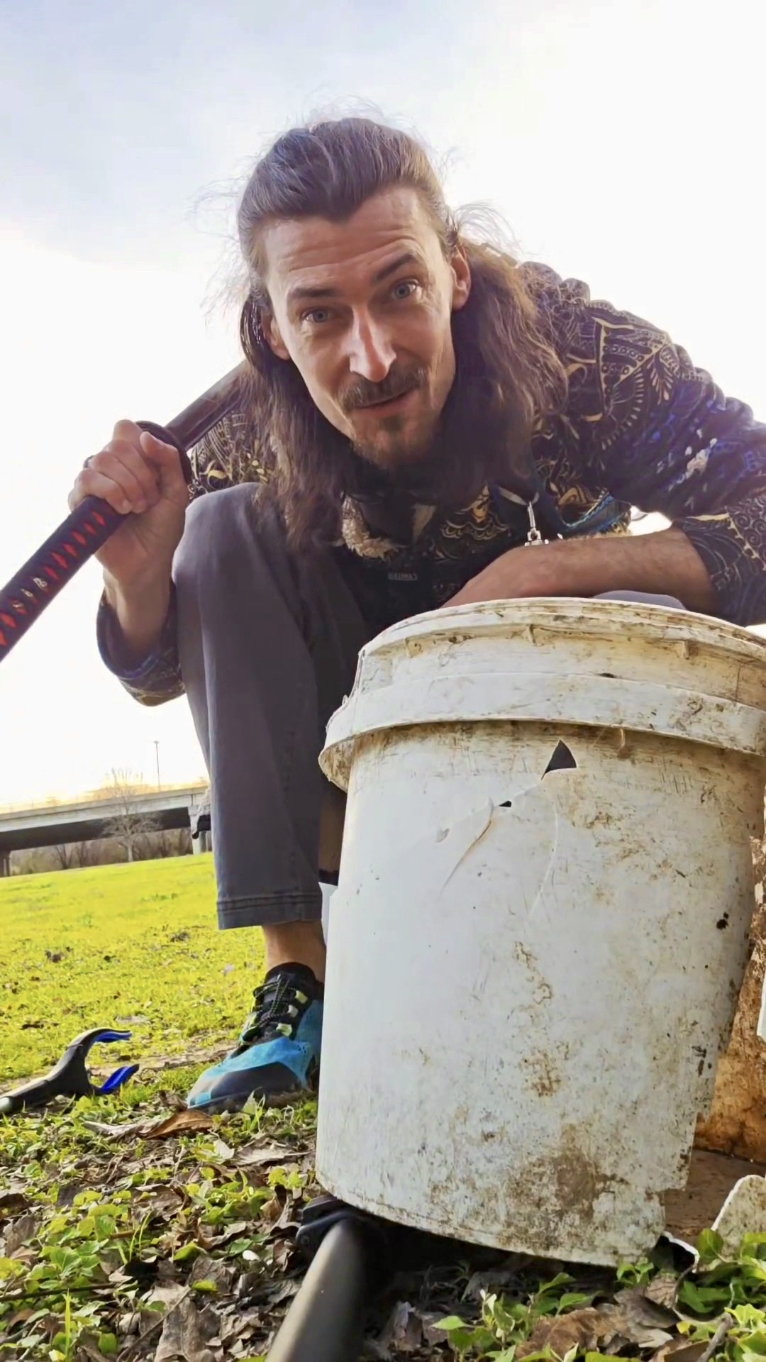 He picks up trash in parks using a samurai sword. What could go wrong?