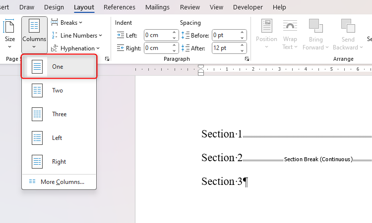 How to Use Columns in One Section of a Word Document