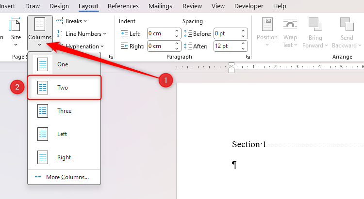How to Use Columns in One Section of a Word Document
