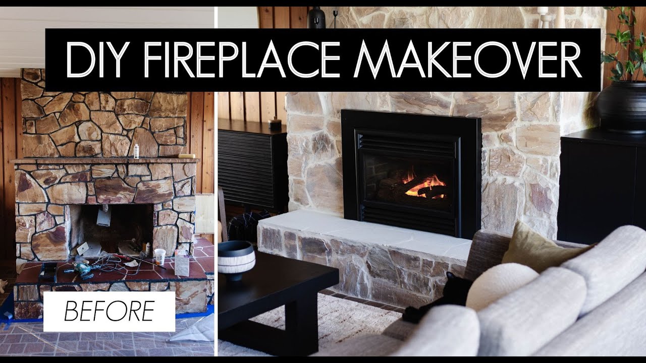 Stone Fireplace Makeover | DIY Overgrouted Fireplace _ Living Room Ep. 02