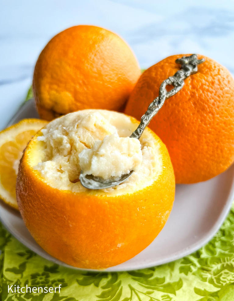 Whip up creamy orange sherbet: Serve in edible orange bowls