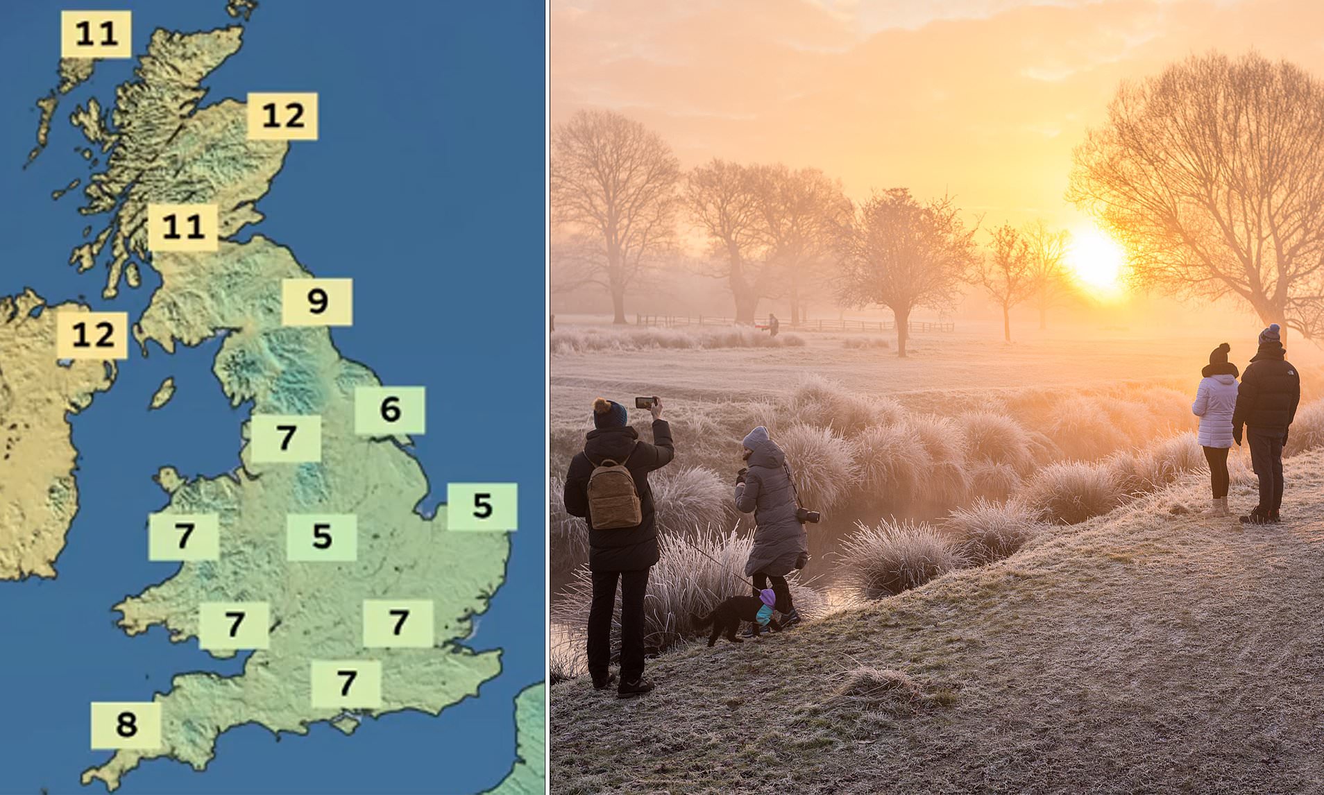 Weather map reveals where temperatures are set to reach 12C