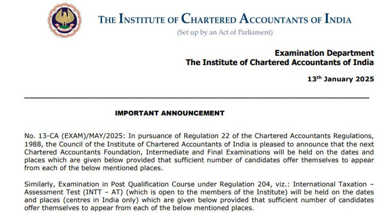 ICAI Announces May 2025 CA Exam Schedule For Foundation, Intermediate ... ICAI Announces May 2025 CA Exam Schedule For Foundation, Intermediate ...