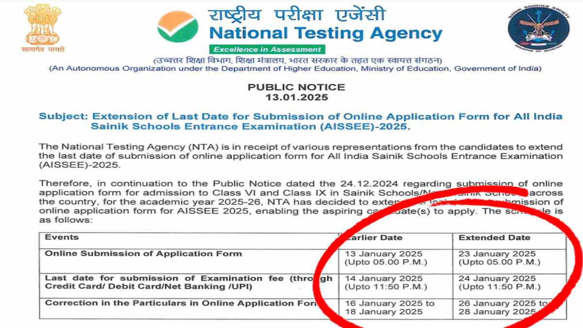 Sainik School Admission 2025: Class 6th, 9th Entrance Exam Registration ...