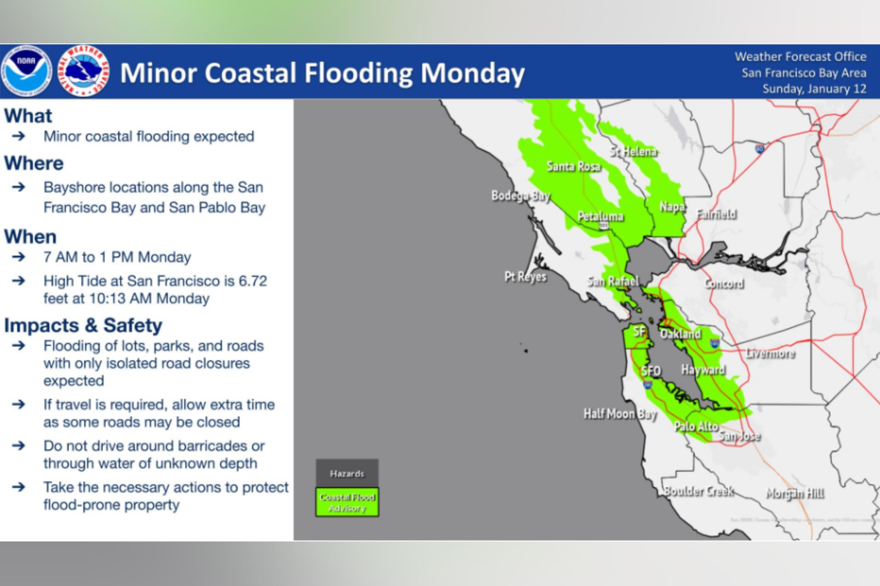 California Map Shows Coastal Flooding Advisory Zone