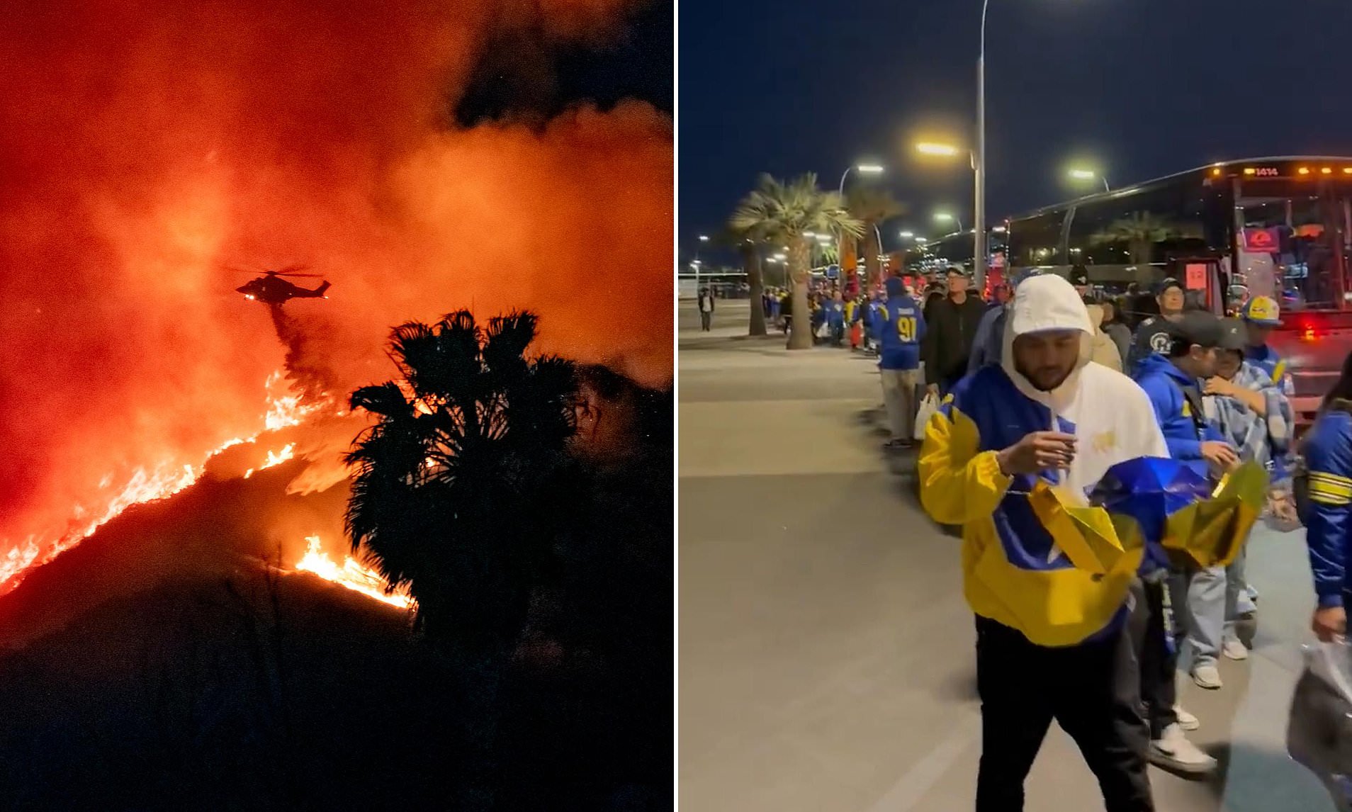 Thousands of LA Rams fans line up before sunrise to catch buses to ...