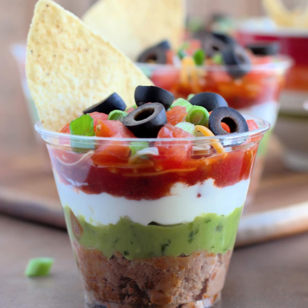 Single serve 7 layer dip cups