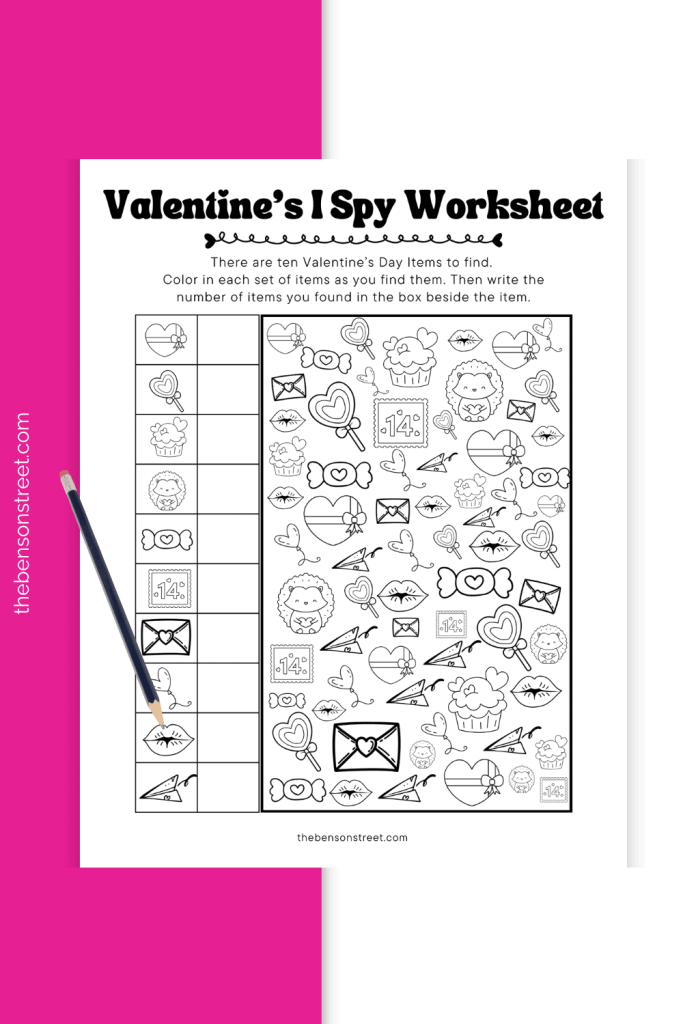 Free Valentine's I spy printable activity for kids