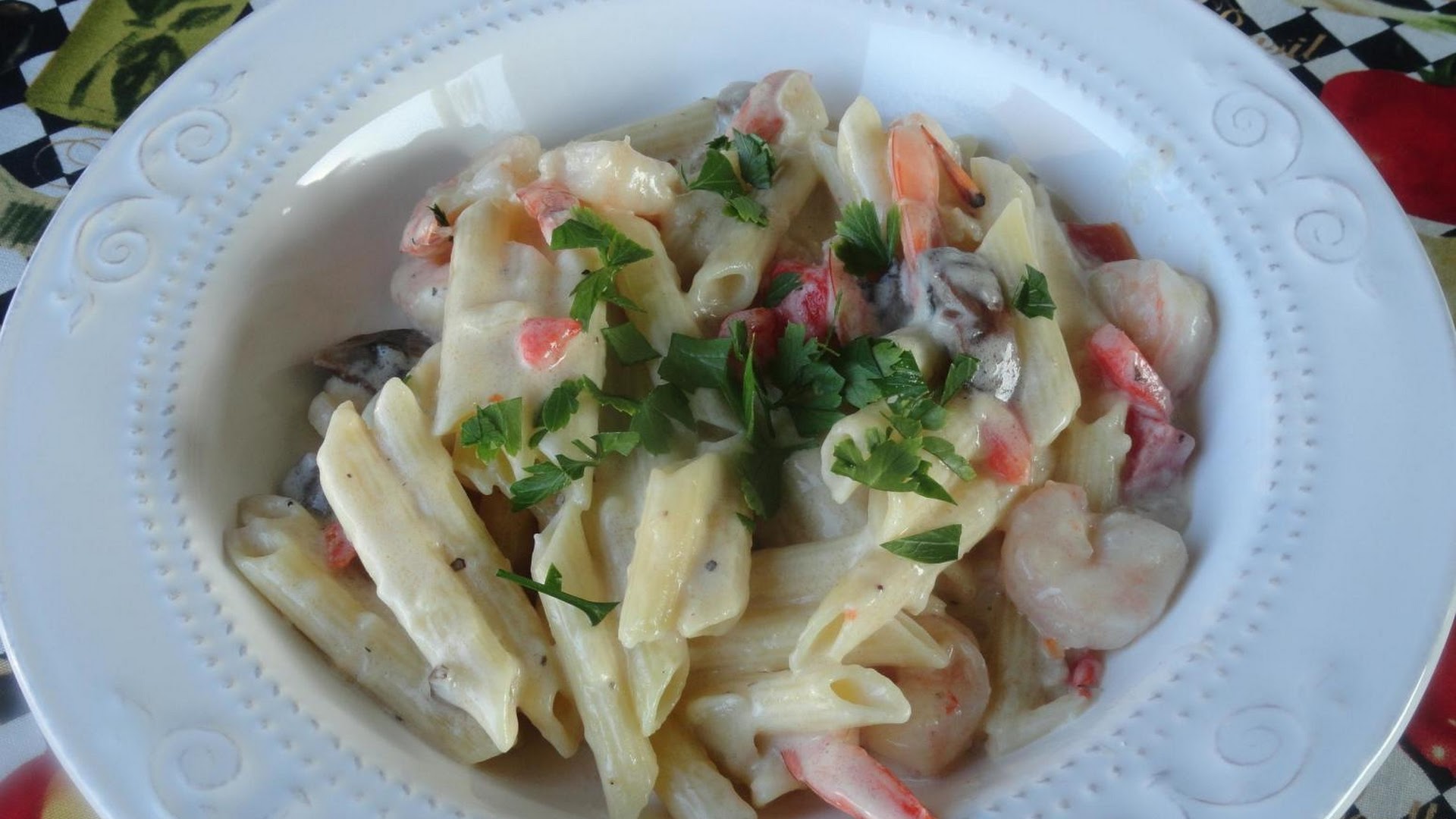 I love when dinner is a family affair - shrimp and roasted red pepper ...
