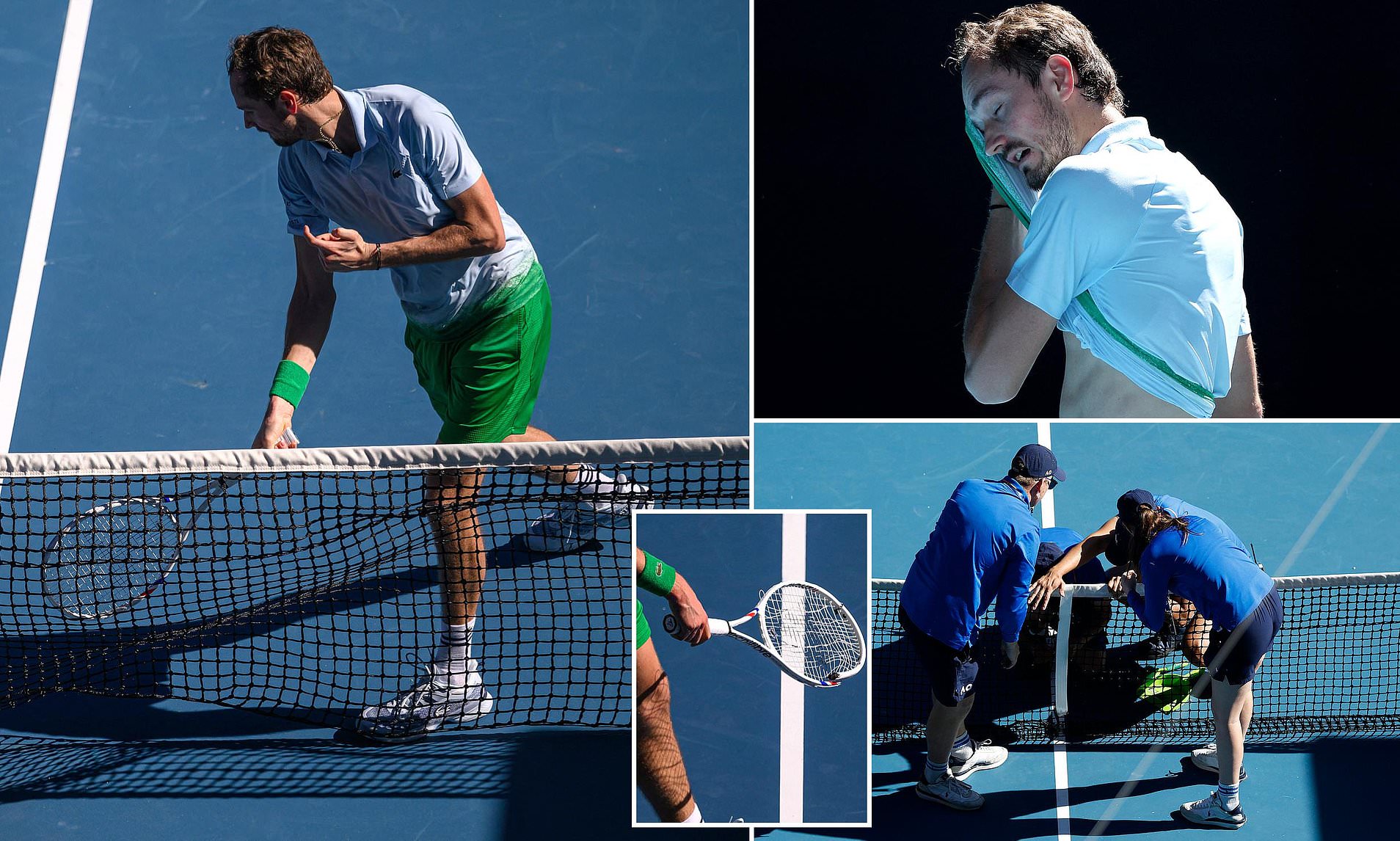 Russian tennis star Daniil Medvedev breaks his racquet - AND the net ...