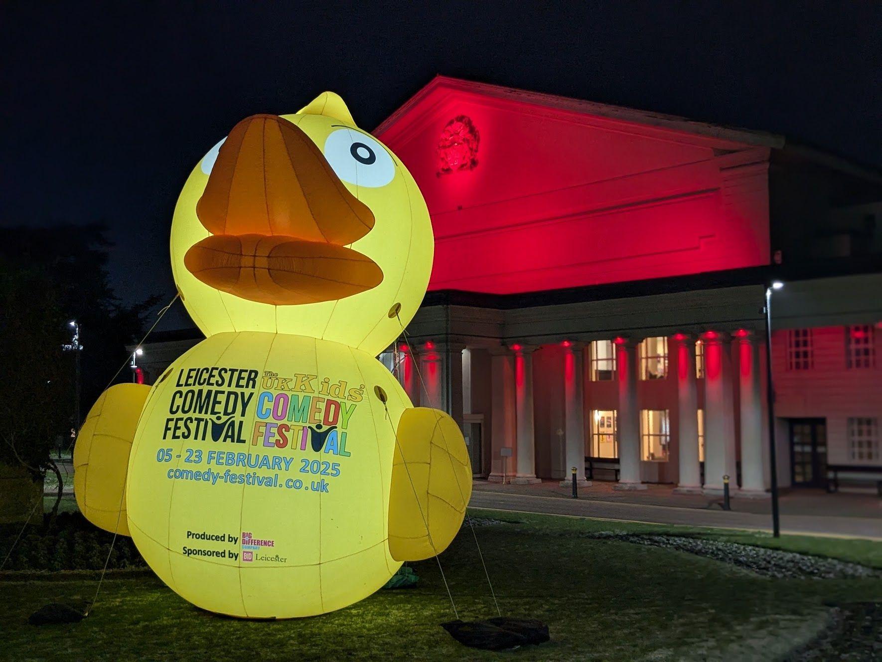 A giant yellow duck is brightening up a chilly January in Leicester