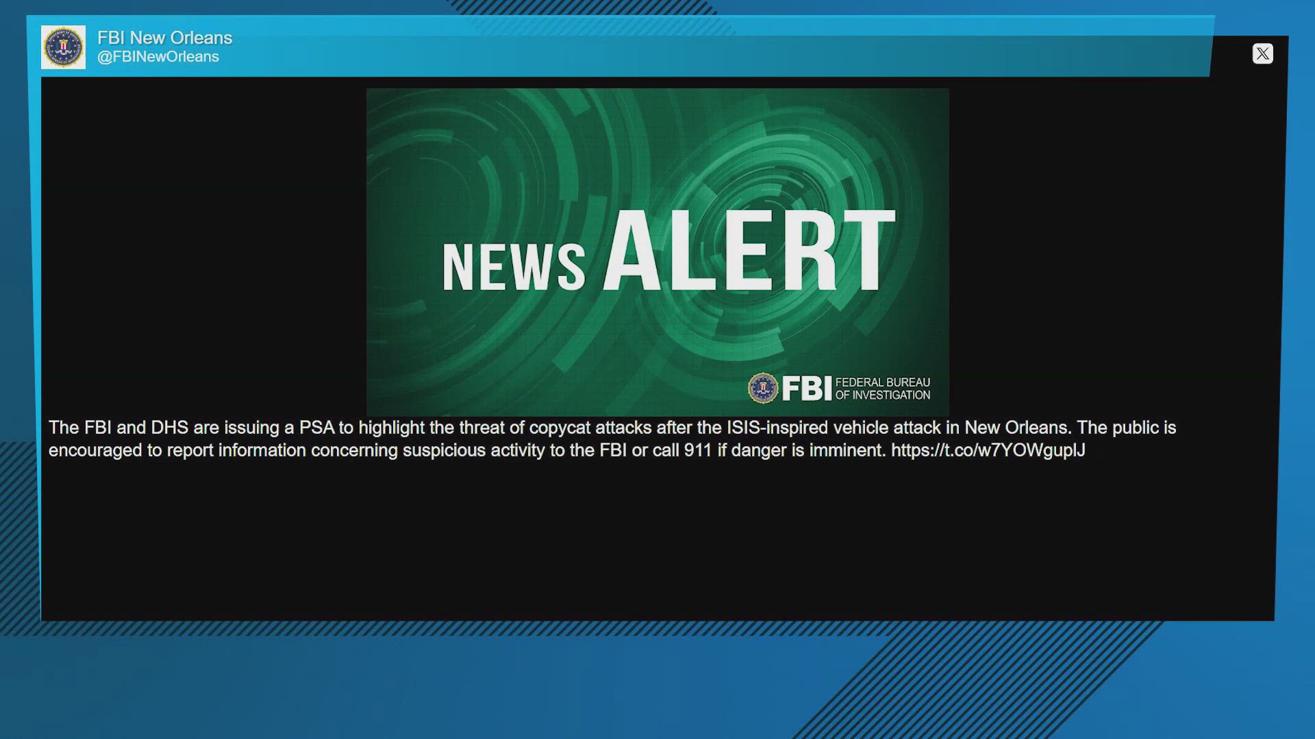 FBI issues new alert on possible copycat attacks after New Orleans rampage