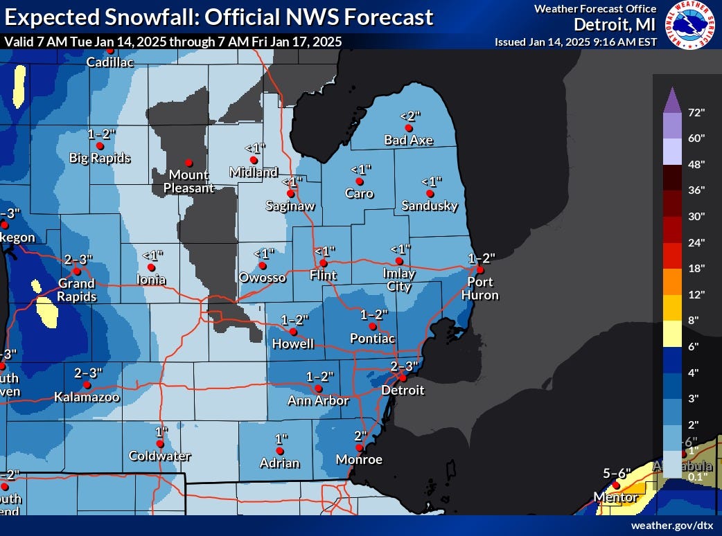 Winter storms continue to drop snow on Michigan: Snowfall totals in ...