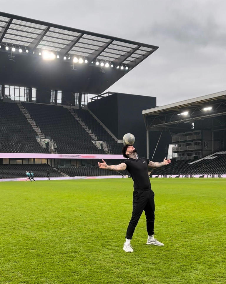 Jay Rosa performs at Fulham FC as part of Huge Charity EFL Tour