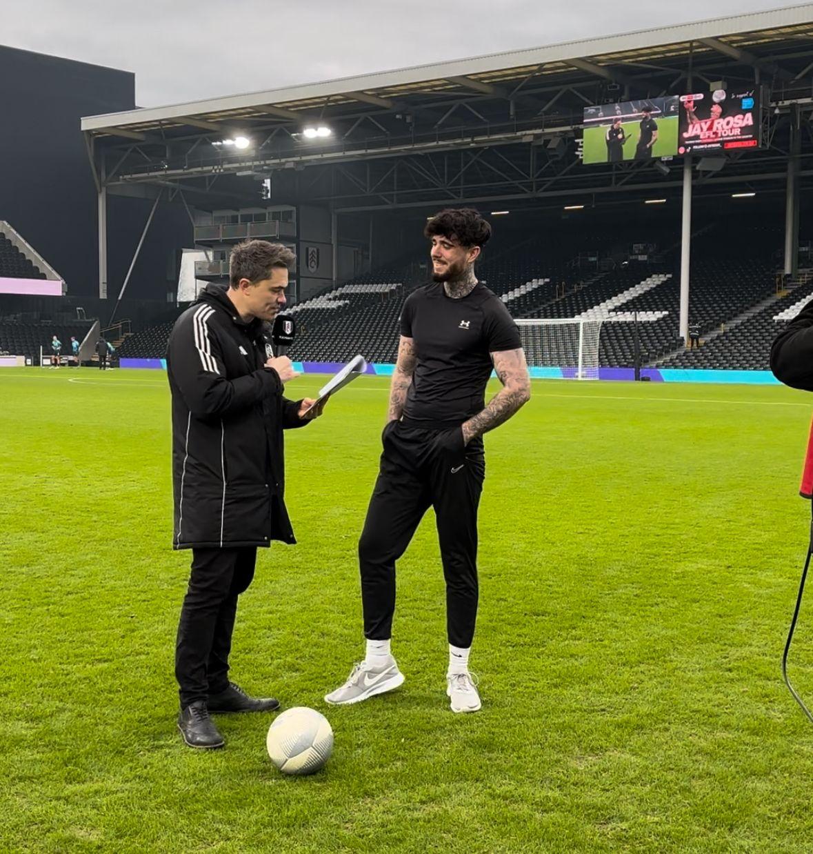 Jay Rosa performs at Fulham FC as part of Huge Charity EFL Tour