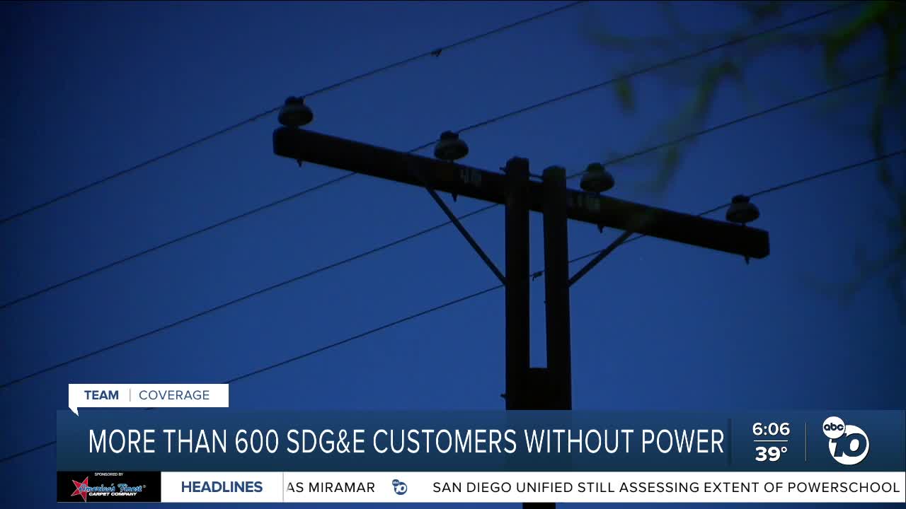 Hundreds in East County without power Tuesday morning due to SDG&E shutoffs